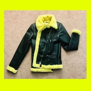 Jackets & Coats | Neon Yellow Faux Fur Lined Biker Jacket | Poshmark